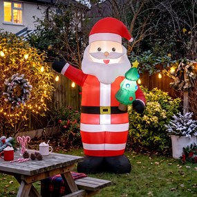Outsunny Nafukovací Santa Claus, 243 cm, s jasným LED světlem, vánoční dekorace pro vnitřní i venkovní použití, červená