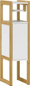 HOMCOM Úsporný koupelnový mobil s držákem toaletního papíru, skříňkou a policí, kompaktní bambusová skříňka, 20x33x80cm, bílá | Aosom
