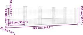 Gabionový koš ve tvaru U se 6 sloupky železo 620 x 20 x 150 cm 151286