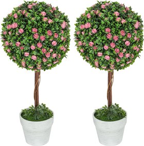 HOMCOM Umělé růže 2ks sada 60 cm, umělá rostlina s růžovými květy, UV ochrana pro vnitřní i venkovní použití