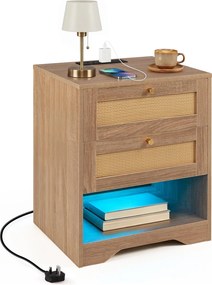Costway Noční stolek s LED světly a nabíjecí stanicí pro krysy s otevřenou