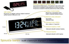 Rádiově řízený budík TFA 60.2548.01 s barevným displejem a USB výstupem