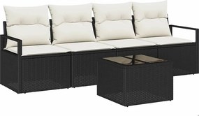 Set pohovek 5 ks 4-Počet míst Černá a krémová polyratan 3346247