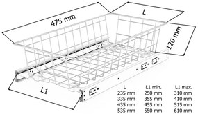 In-Design Úložný šatní koš plný výsuv tlumené zavírání výška 120 mm antracitová Šířka koše (mm): 535 mm, Minimální nastavitelná šířka: 550 mm, Maximální nastavitelná šířka: 610 mm