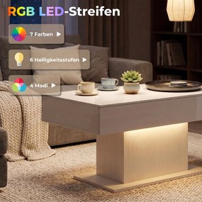 HOMCOM LED konferenční stolek s úložným prostorem, vysoký lesk, moderní, 2 zásuvky a dálkové ovládání, bílá