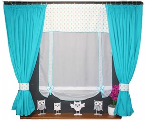 Dětská hotová záclona Sovička 150x100x150cm různé barvy Barva: Tyrkysová