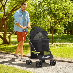 PawHut vozík pro psy 2 v 1, skládací kočárek pro psy s polštářem, 4 kolečka, síťované okno, tkanina Oxford, černá| Aosom