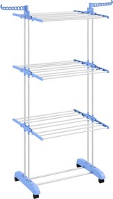 HOMCOM Věžový sušák 73 x 64 x 177 cm výsuvný s kolečky 4 úrovně pro vnitřní i venkovní použití ocelově modrý | Aosom.de