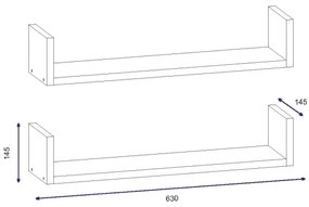 SADA 2x Nástěnná police IRIS 14,5x63 cm bílá