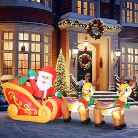 Outsunny Nafukovací vánoční dekorace, Santa Claus v saních tažených soby, polyester