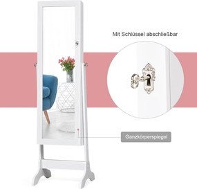 Costway Šperkovnice uzamykatelná chmuck zrcadlová skříňka se zrcadlem, bílý