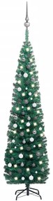Úzký umělý vánoční stromek s LED a sadou koulí zelený 240 cm,  3077902 HangarStore.cz