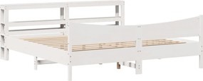 Rám postele s čelem bílý 200 x 200 cm masivní borové dřevo 3306292