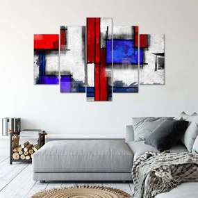 Obraz na plátně pětidílný Abstrakce Modrá Červená - 150x100 cm