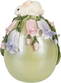 Dekorace zelené vajíčko zdobené květy a králíčkem - Ø 14*17 cm