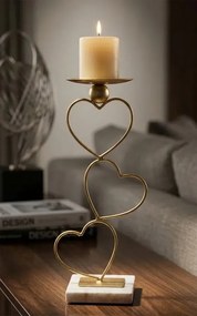 Kovový svícen Heart 32 cm zlatý/mramor