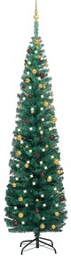 Úzký umělý vánoční stromek s LED a sadou koulí zelený 240 cm,  3077806 HangarStore.cz