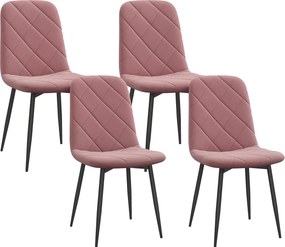 Sada 4 moderních jídelních židlí HOMCOM s opěradlem, sametový vzhled, čalouněné křeslo se ocelovými nohami, růžové | Aosom