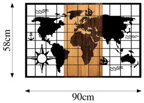 Nástěnná dekorace 90x58 cm mapa dřevo/kov