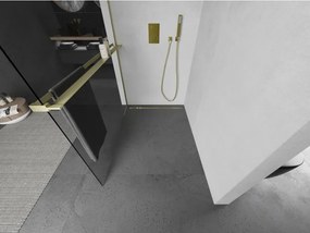 Mexen Kioto+ L, sprchová zástěna Walk-In s poličkou a věšákem 100 x 200 cm, 8mm čiré sklo, zlatý matný profil, 800-100-123-55-00