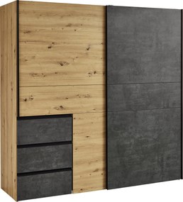 XXXLutz SKŘÍŇ S POSUVNÝMI DVEŘMI, tmavě šedá, dub artisan, 200/200/61 cm Carryhome - Šatní skříně - 000687045701