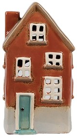 Hnědý keramický svícen na čajovou svíčku domek Amster Village - 10*8*18 cm