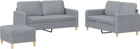 3dílná sedací souprava s poduškami světle šedá textil 3202094