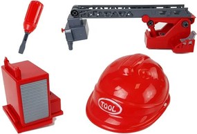 LEAN Toys Stavebnicová sada „Hasičské auto 2 v 1“ – vyměnitelné zdviže, šroubovák, zvuky, světelné efekty, přilba