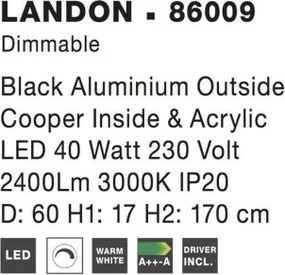 Závěsné LED svítidlo NOVA LUCE LANDON 41W 3000K 86009 stmívatelné Triac