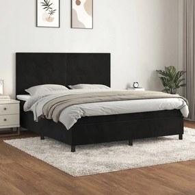 Box Spring Postel S Matrací Černá Samet Černá Hladký design 180 x 200 cm