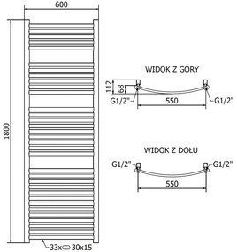 Mexen Helios, elektrické topné těleso 1800 x 600 mm, 900 W, zlatá lesklá, W103-1800-600-2900-50
