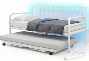 Costway Jednorozměrná válenda s LED světly a nabíjecí stanicí Rám rozkládací
