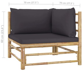 vidaXL 3dílná zahradní sedací souprava + tmavě šedé podušky bambus