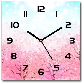 Wallmuralia Skleněné hodiny čtverec Květy višně 30x30 cm
