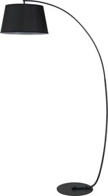 HOMCOM Stojací lampa, zakřivená stojací lampa s látkovým stínidlem, podlahová lampa s kulatou základnou, kov, 105D x 47Š x 190V cm, černá