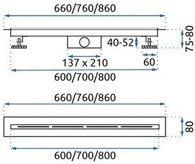 Odtokový žlab Rea FILO 70 cm, broušený nikl