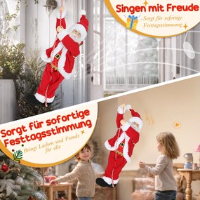 HOMCOM Santa Claus 60 cm zpívající a lezoucí Santa Claus s dárkem, lanová zvuková funkce do interiéru, červený