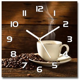 Wallmuralia Skleněné hodiny na stěnu Šálek kávy 30x30 cm