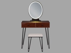 Toaletní stolek se 2 zásuvkami LED zrcadlem a stoličkou tmavé dřevo/ černý LOIX Beliani