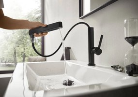 Hansgrohe Finoris - Umyvadlová baterie 230 s vytahovatelnou sprškou a Push-Open odt. soupravou, černá matná 76063670