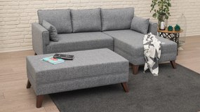 Hanah Home Třímístná pohovka BELLA šedá pravá 205 cm s taburetem 825BLC1504