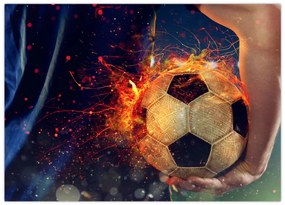 Skleněný obraz - Fotbalový míč v ohni (70x50 cm)