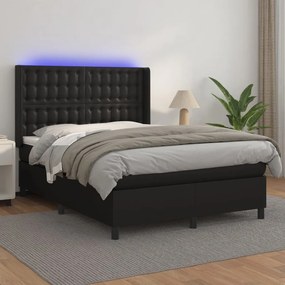Box spring postel s matrací a LED černá 140x200 cm umělá kůže 3139385