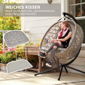 Závěsné křeslo Outsunny 2místné závěsné křeslo s polštářem skládací závěsná houpačka do 240 kg polyester ocel písková barva
