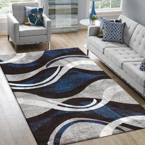 Moderní vzorovaný koberec do obývacího pokoje modré barvy Šířka: 160 cm | Délka: 220 cm