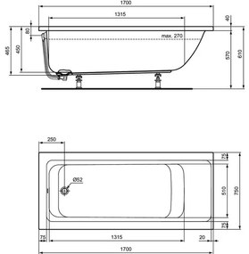 Ideal Standard Connect Air Vana 170x75 cm, bílá E106401