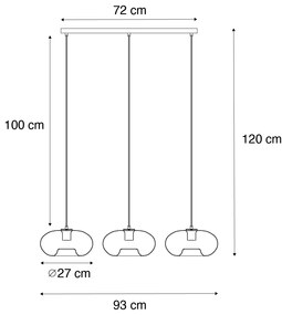 Závěsné svítidlo černé s kouřovým sklem obdélníkové 3-světlo - Ayesha