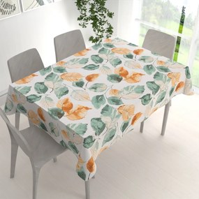 Biante Bavlněný obdélníkový ubrus Sandra SA-748 Hnědo-zelené akvarelové listy na bílém 60x100 cm