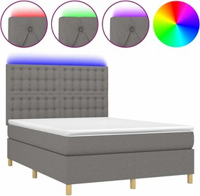 Box spring postel s matrací a LED tmavě šedá 140x200 cm textil 3135758