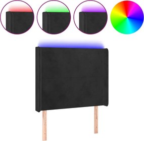 Čelo postele s LED černé 93 x 16 x 118/128 cm samet 3123806
